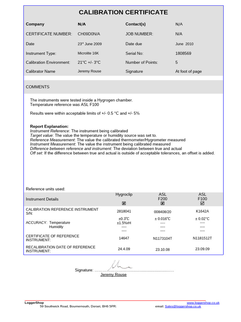 Sample Calibration Certificate | PDF | Physical Quantities | Continuum Mechanics