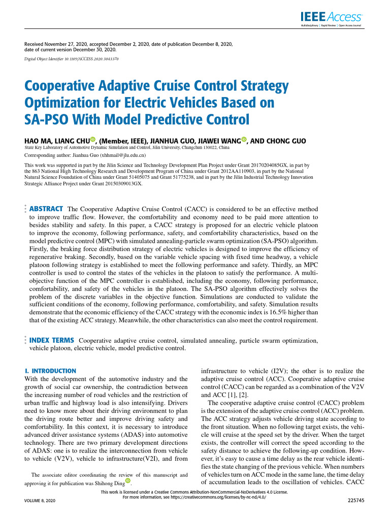 Cooperative Adaptive Cruise Control Strategy Optimization For Electric Vehicles Based On SA-PSO ...