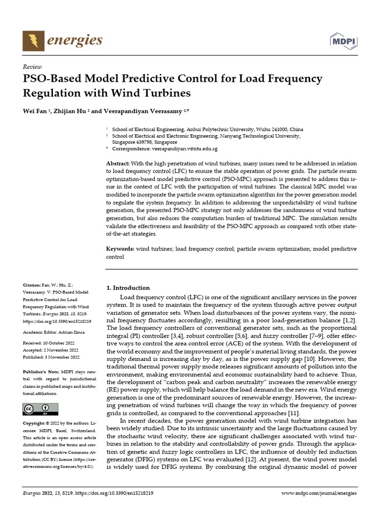PSO-Based Model Predictive Control For Load Freque | PDF | Mathematical Optimization | Applied ...