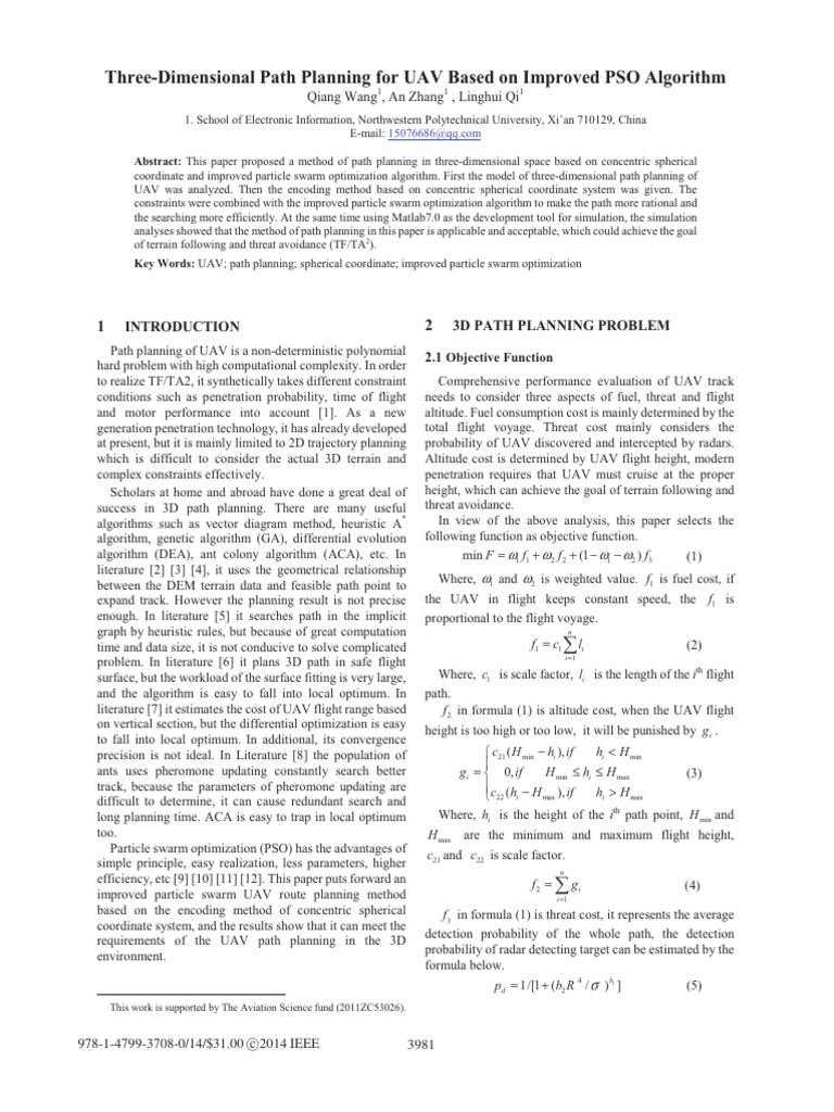 Three-Dimensional Path Planning For UAV Based On Improved PSO Algorithm ...