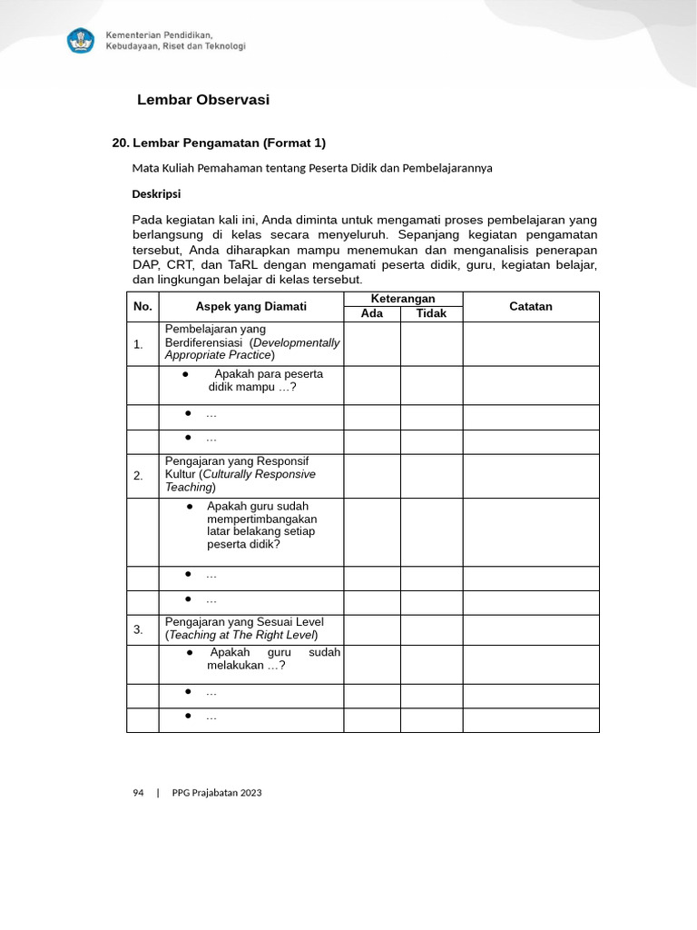 Lembar Pengamatan (2) PPDP | PDF