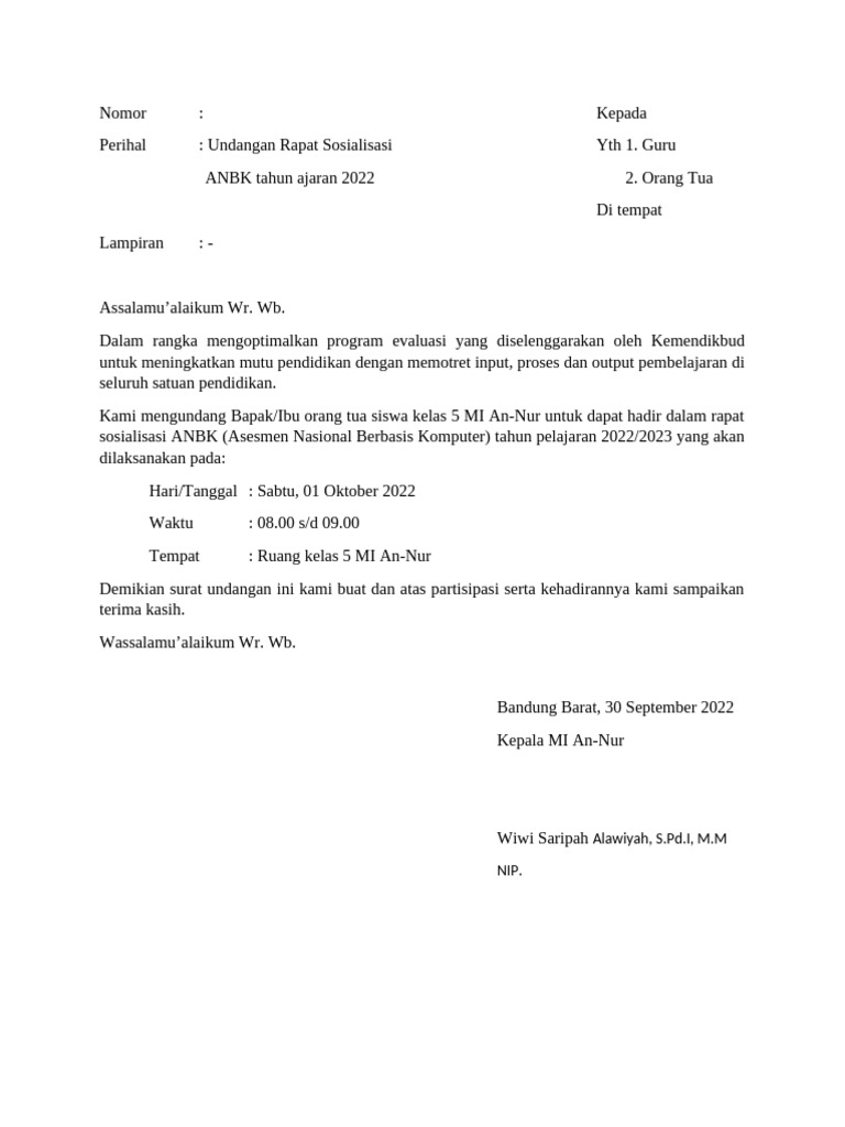Undangan Rapat Sosialisasi ANBK | PDF | Karier & Perkembangan | Seni