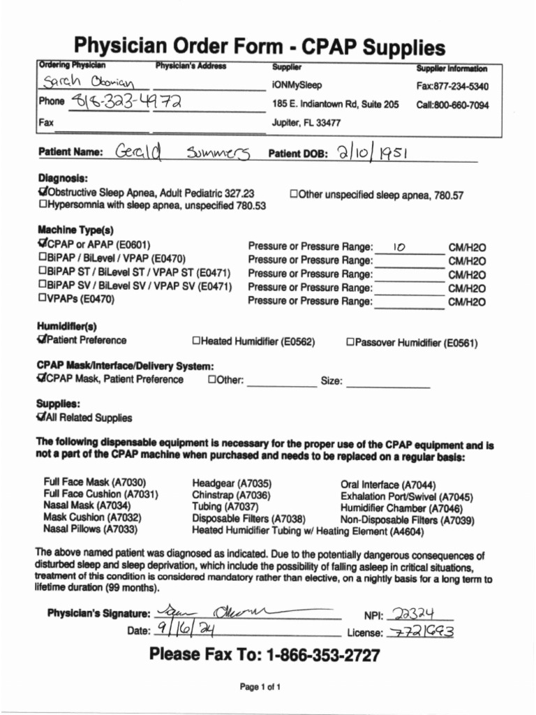 Sample CPAP Prescription 2 | PDF