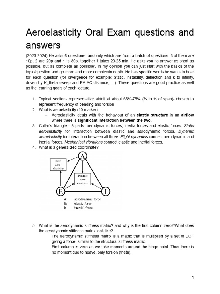 Aeroelasticity Oral Exam Questions and Answers | PDF | Lift (Force ...