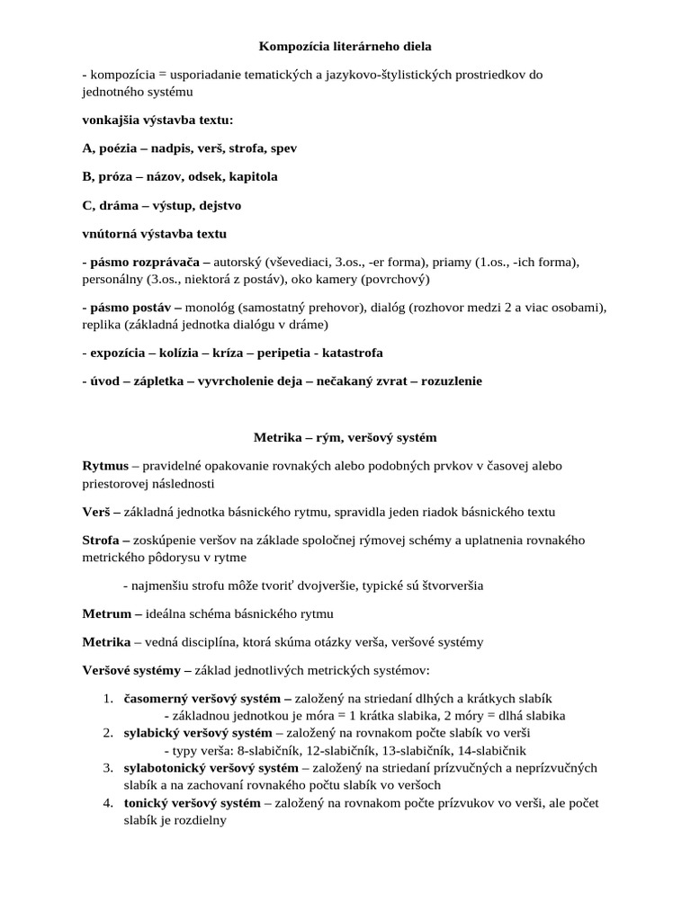 Kompozícia Literárneho Diela | PDF