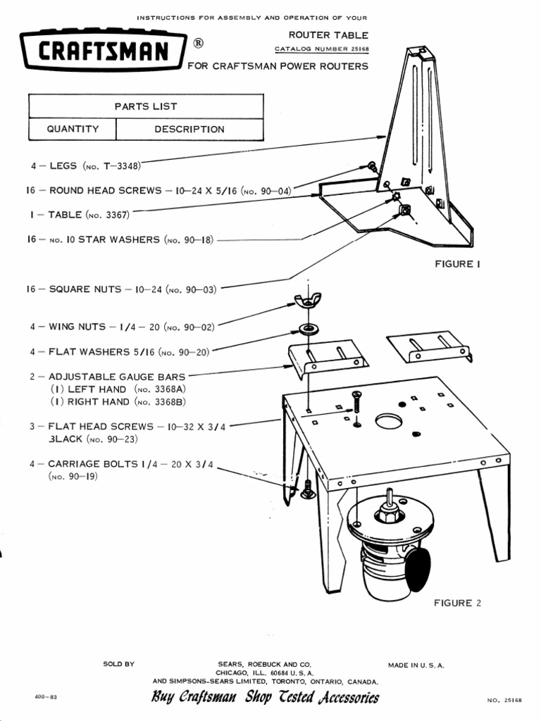 Craftsman 25168 Router Table | PDF | Screw