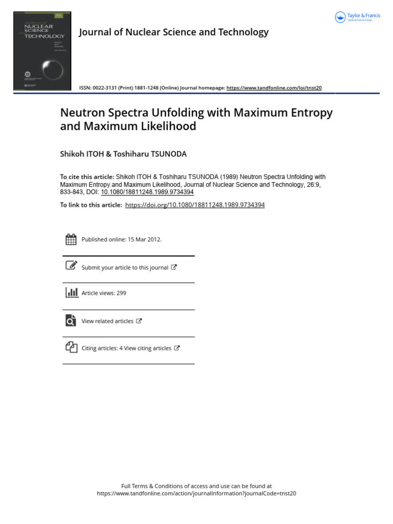 Neutron Spectra Unfolding With Maximum Entropy and Maximum Likelihood | PDF | Matrix ...