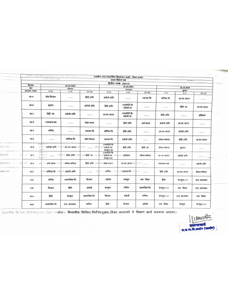 Second Test_Time Table | PDF