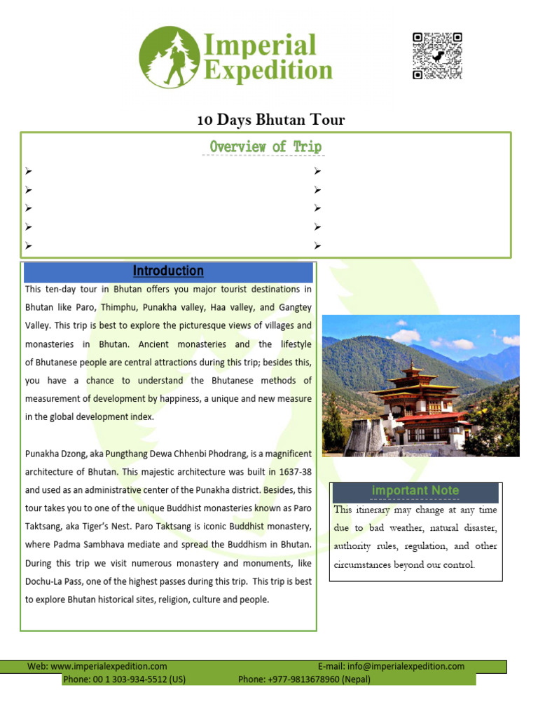 10 Days Bhutan Tour | PDF | Bhutan
