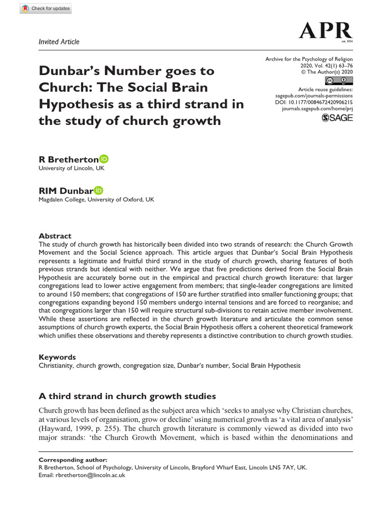 Bretherton Dunbar 2020 Dunbar S Number Goes To Church The Social Brain ...