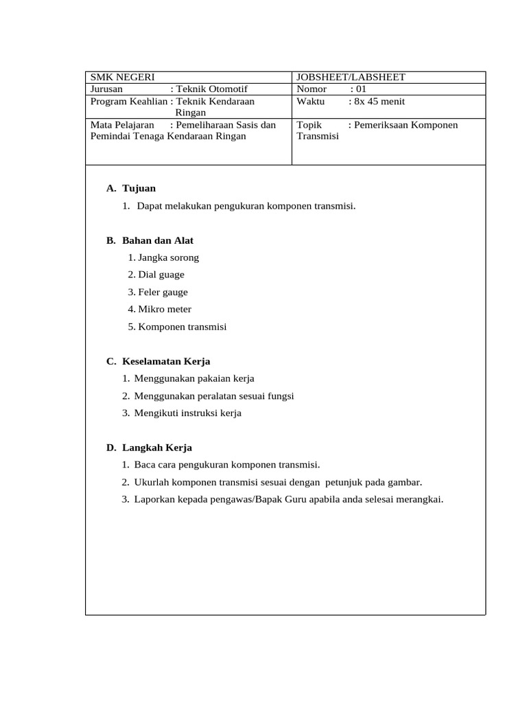 JOBSHEET Transmisi Manual | PDF