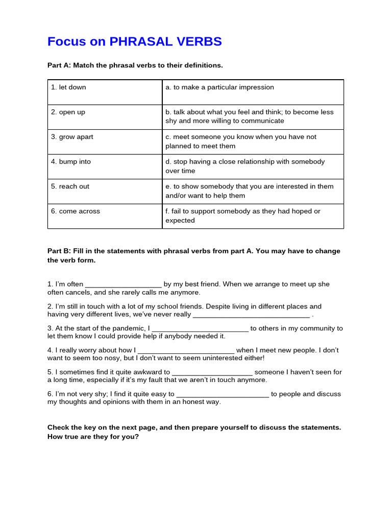Focus on vocabulary - Phrasal Verbs | PDF