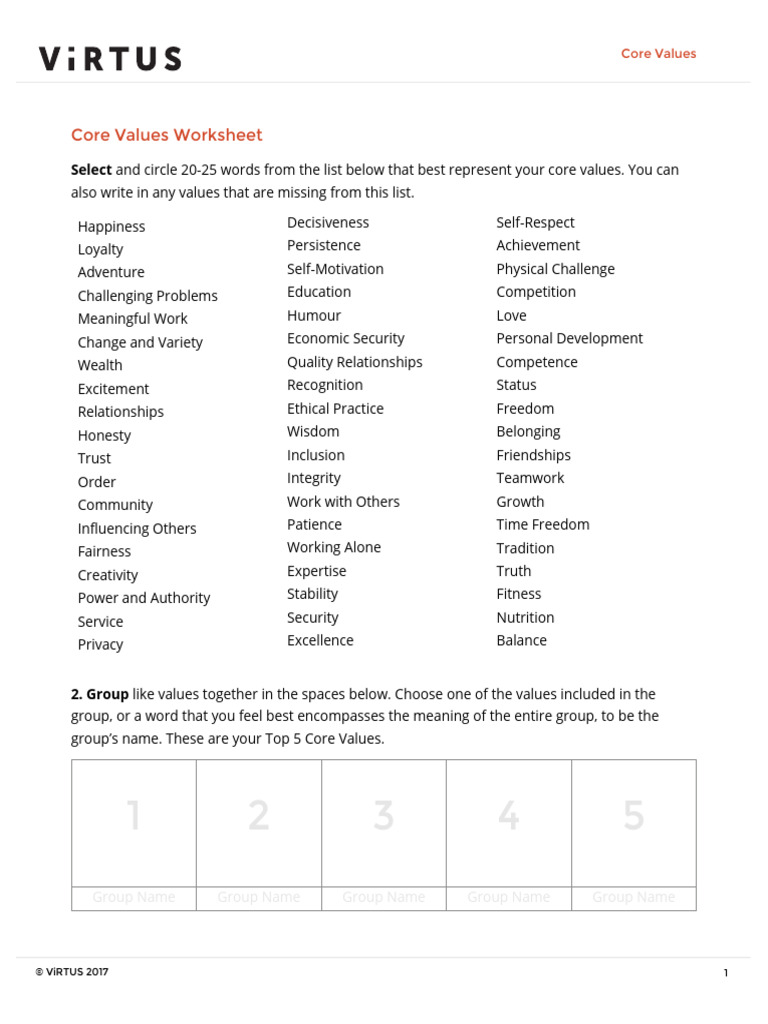ViRTUS Core Values Worksheet (20241003122210) | PDF | Social Psychology