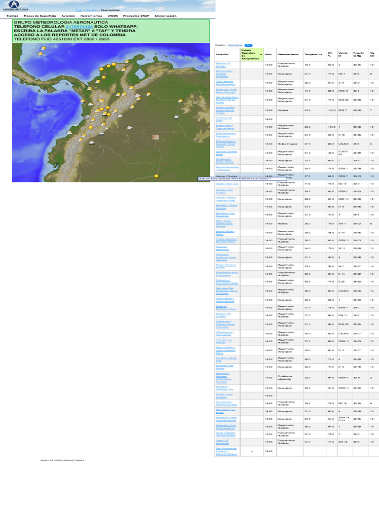 Meteorologica Aeronáutica para Colombia Inicio Obs Map Observaciones | PDF
