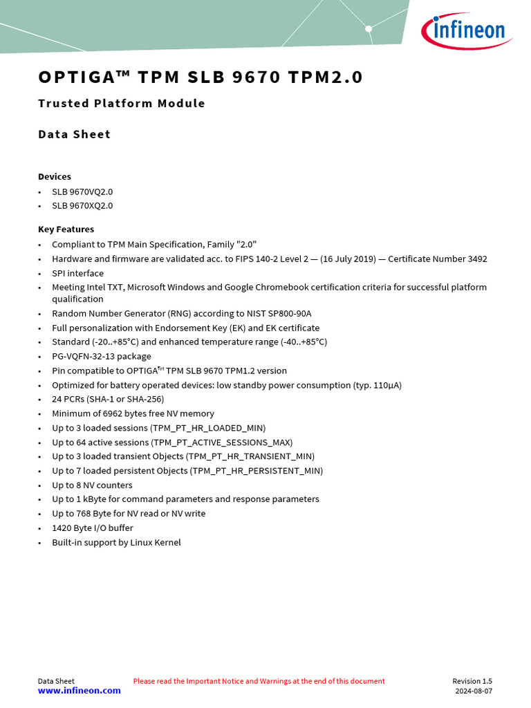 Infineon-SLB 9670VQ2.0-DataSheet-v01 - 05-EN | PDF | License | Computer Science