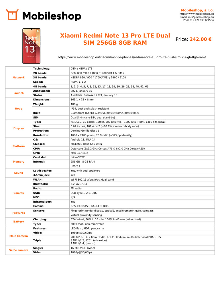 redmi-note-13-pro-lte-dual-sim-256gb-8gb-ram | PDF | Mobile Phones | Smartphone