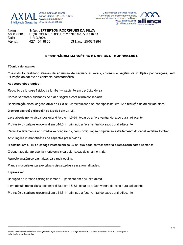 Laudo Da Coluna | PDF | Coluna vertebral | Remédio