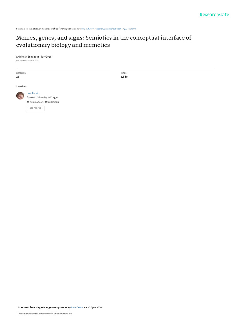 Memes, Genes, and Signs: Semiotics in The Conceptual Interface of ...