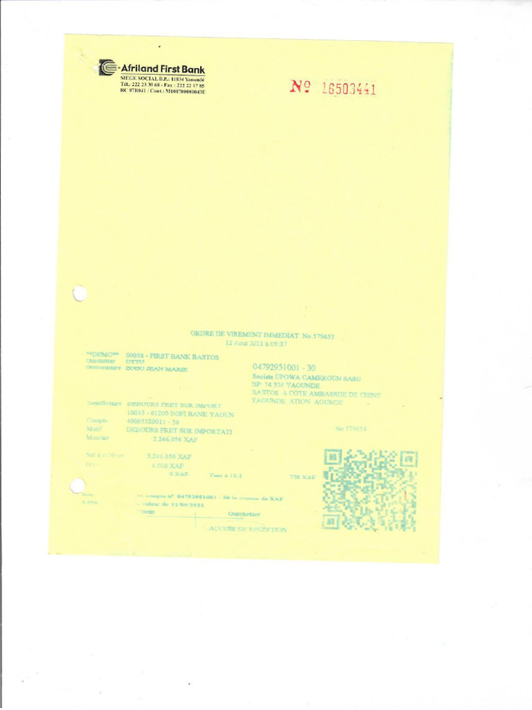 Bordereau de Virement VAN 2021 | PDF