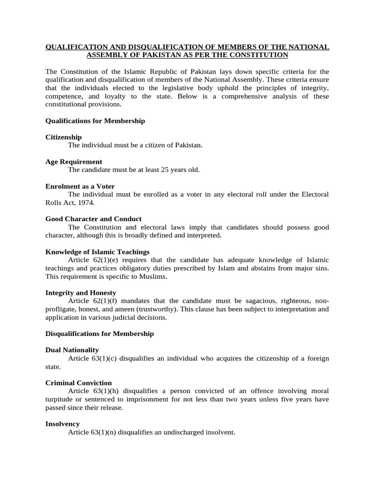 Qualification and Disqualification of Members of The National Assembly ...