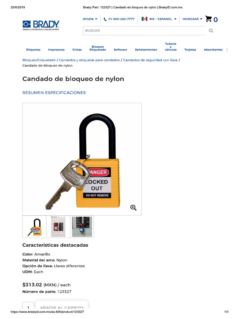Candado Amarillo Ref 123327 Brady | PDF
