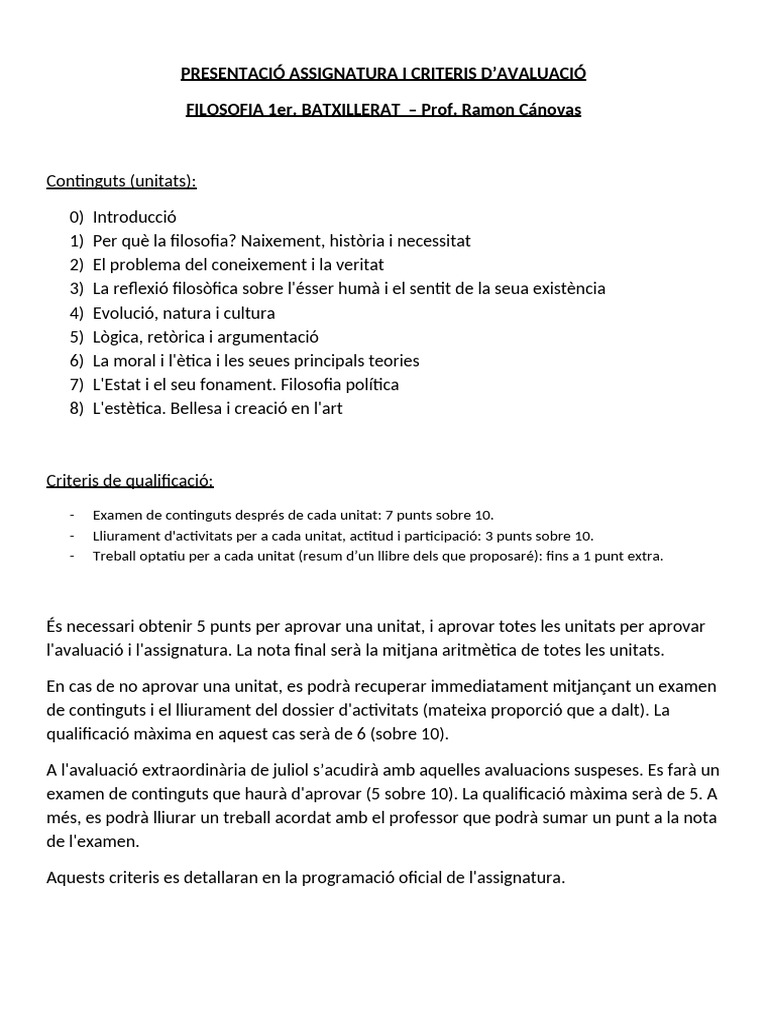 PresentacioÌ Assignatura I Criteris | PDF