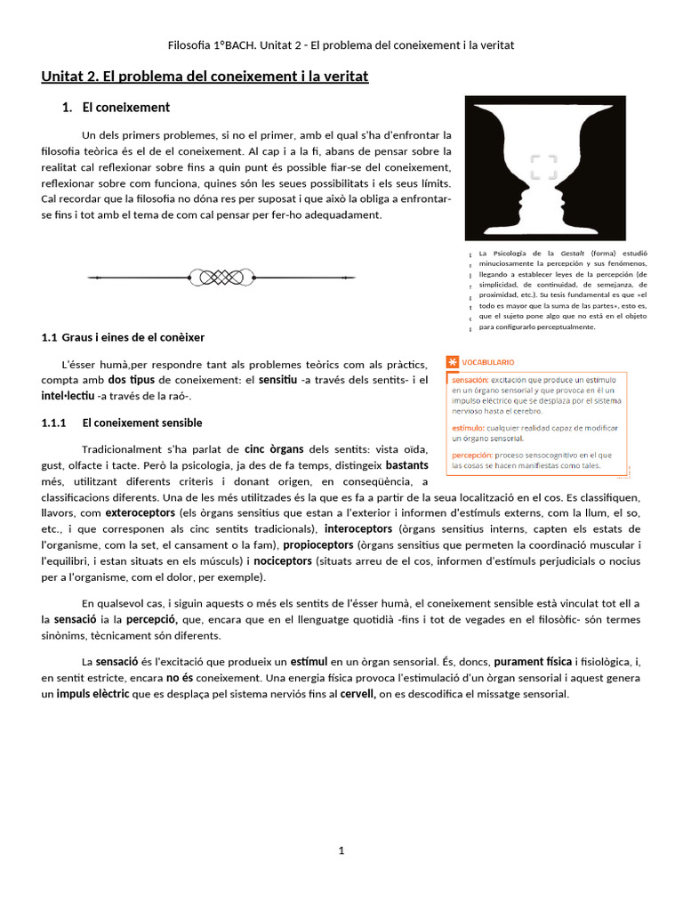 Unitat 2. El Problema Del Coneixement I La Veritat | PDF