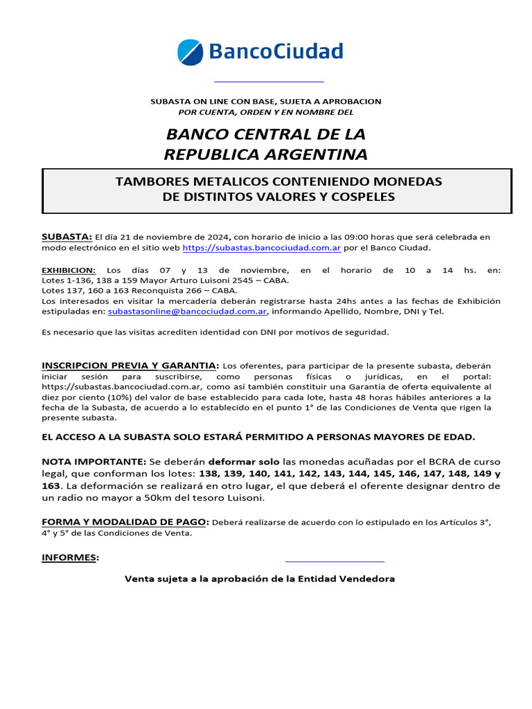 Condiciones Subasta 3399 | PDF | Subasta | Oferta (economía)