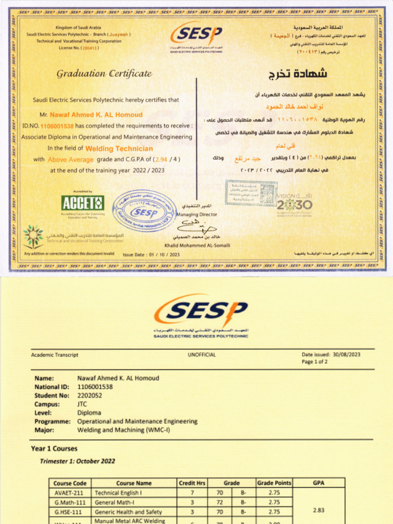 Diploma in Welding Technician (SESP) - 512686 | PDF | Electric Heating ...