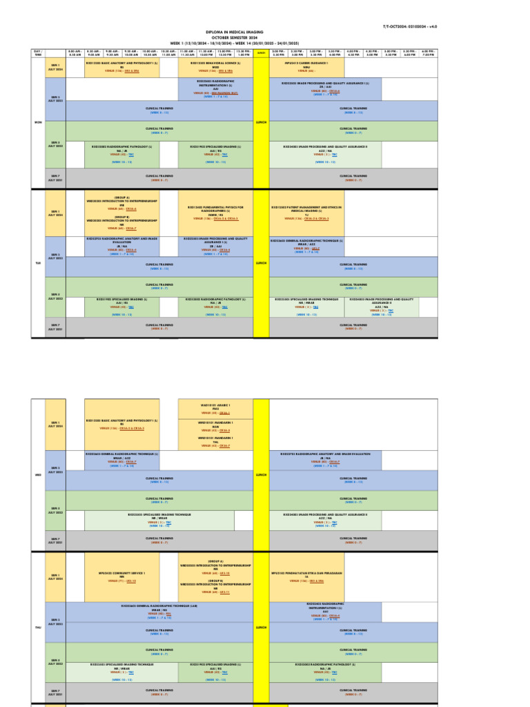 D06 Timetable October Semester 2024 | PDF | Medical Imaging | Radiology