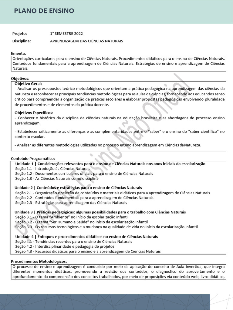 PLANO | PDF | Pedagogia | Aprendizado