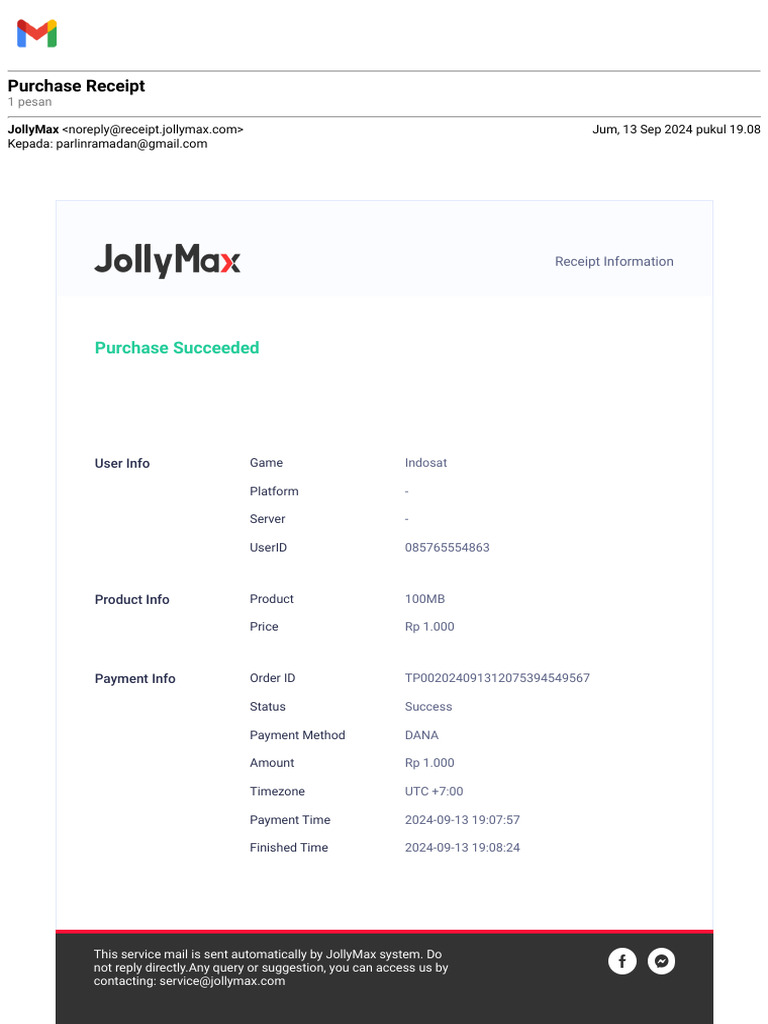 JollyMax Purchase Receipt for 100MB | PDF