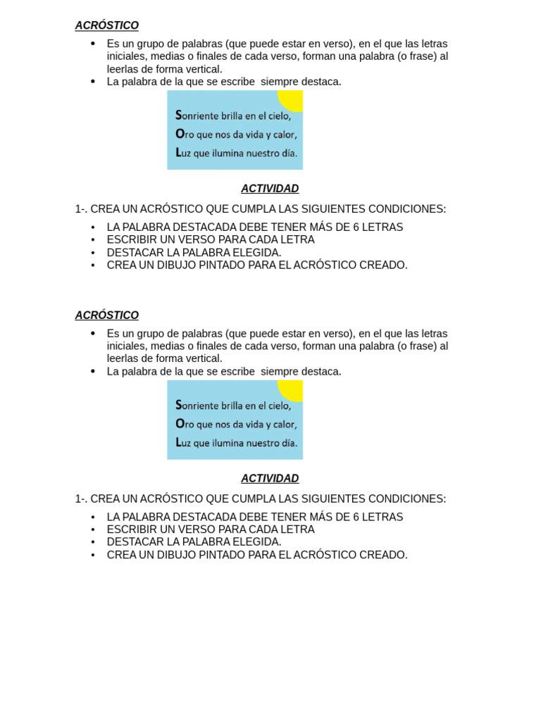 Acróstico 4° | PDF | Artes del lenguaje y disciplina
