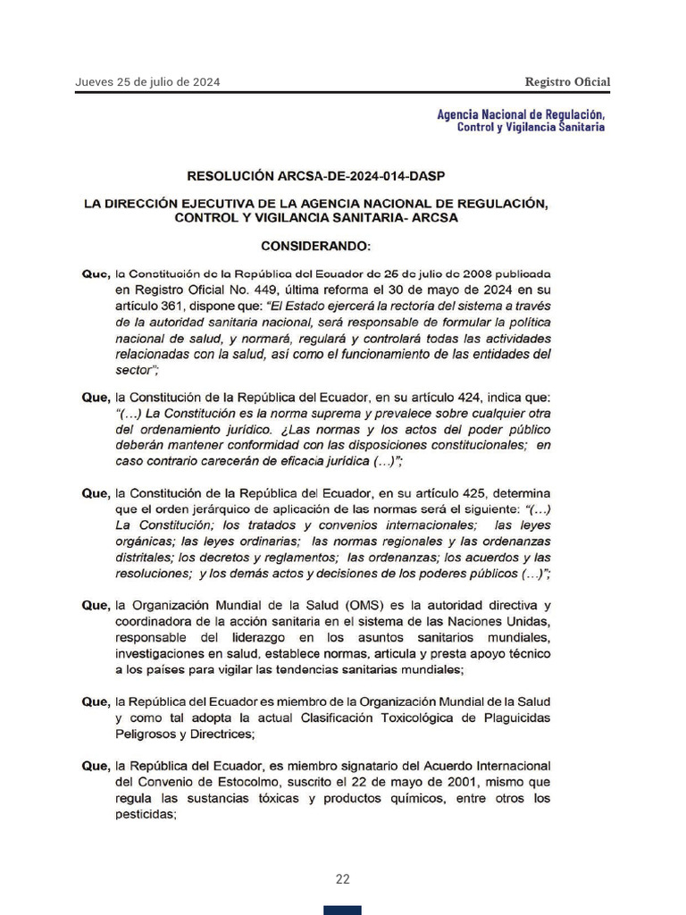 (2024) - RESOLUCIÓN ARCSA-DE-2024-014-DASP Reforma Plaguicidas | PDF | Hogar, jardinería y bricolaje