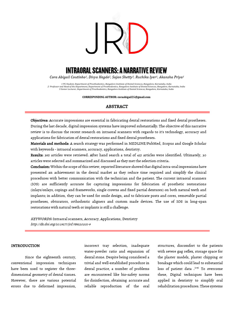 Admin,+v8+n1+1 9+Intraoral+Scanners+a+Narrative+Review | PDF | Dental ...