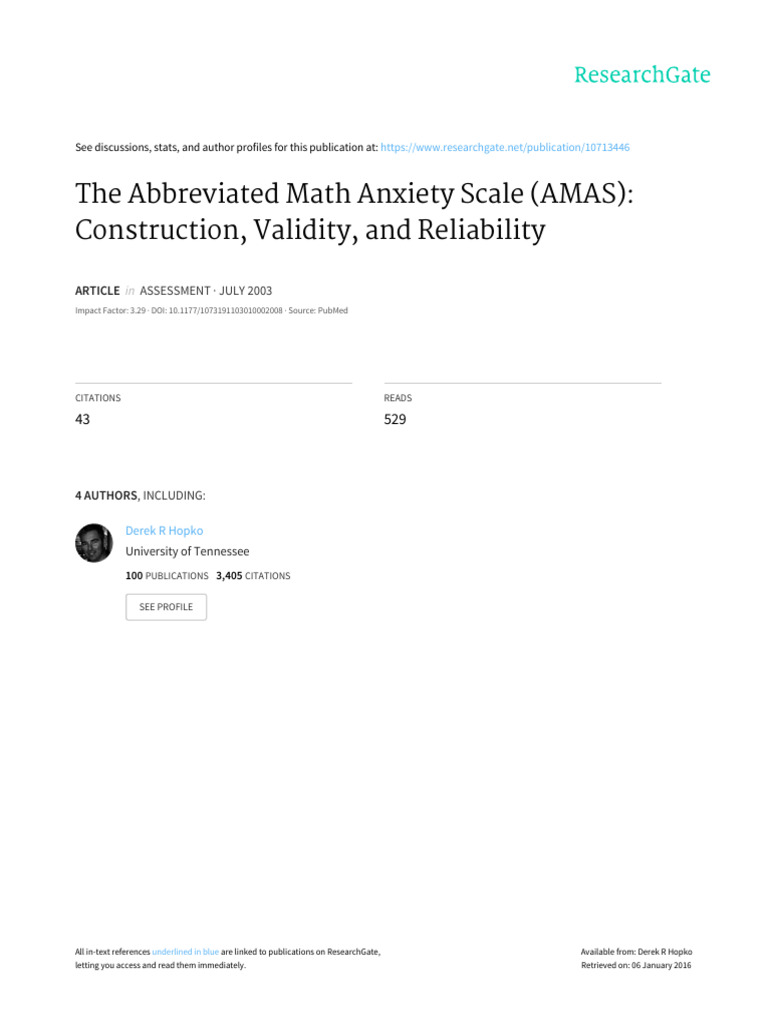 Math Anxiety Scale Abbreviated Research Paper | PDF | Factor Analysis | Validity (Statistics)