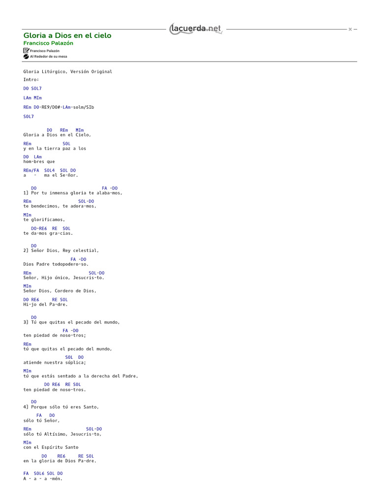 Gloria A Dios en El Cielo, Francisco Palazón - Acordes | PDF