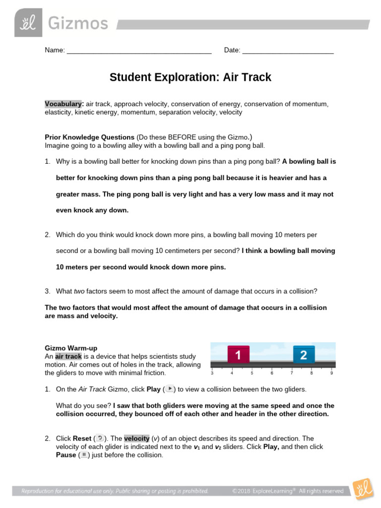 Air Track Collision Exploration Guide | PDF | Momentum | Collision