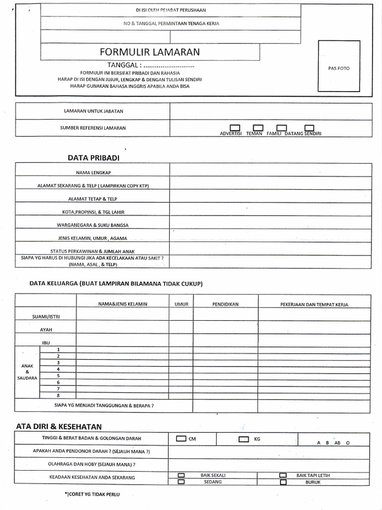 Form Lamaran 2024 | PDF