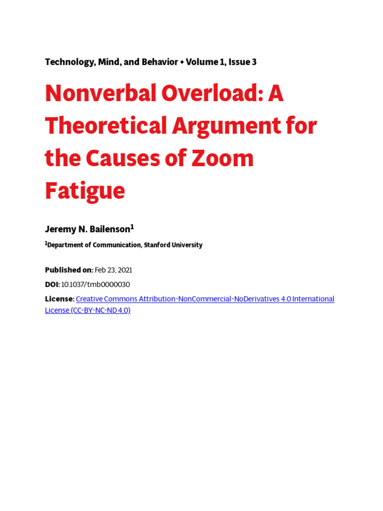 Nonverbal overload. Zoom fatigue | PDF | Nonverbal Communication ... Nonverbal overload. Zoom fatigue | PDF | Nonverbal Communication ...