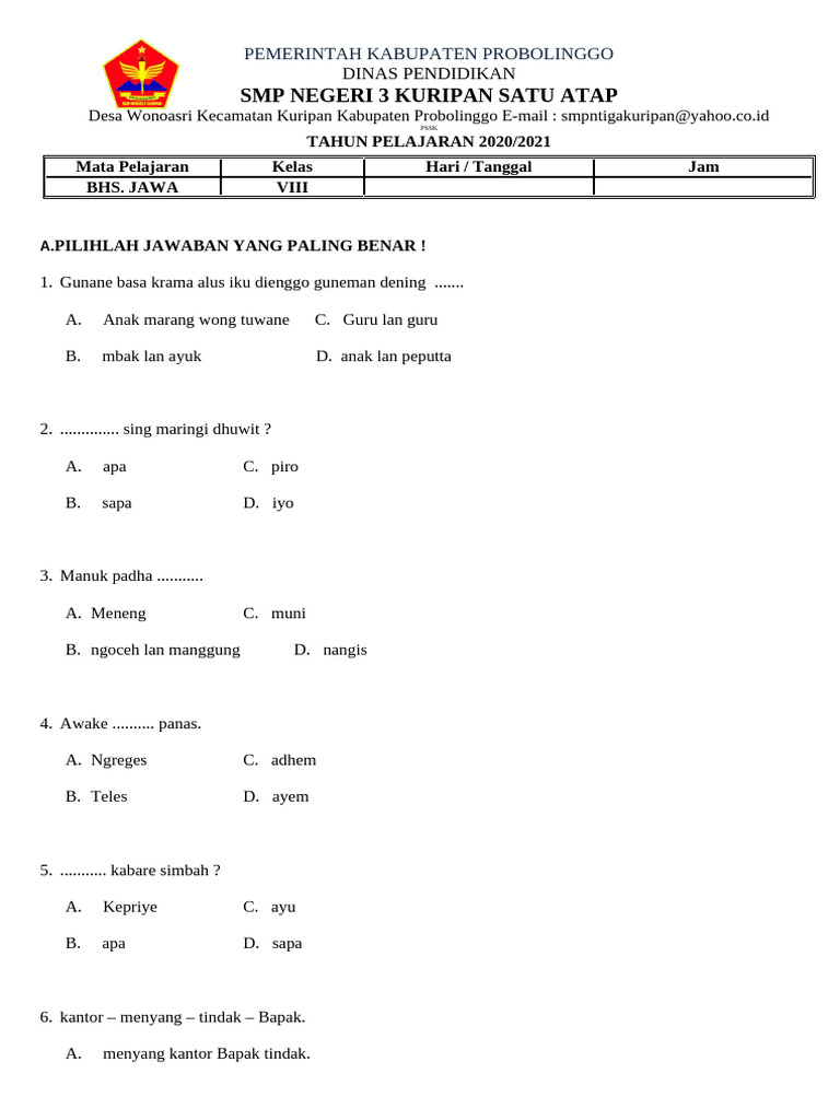 BAHASA DAERAH KELAS 8 PSSK | PDF