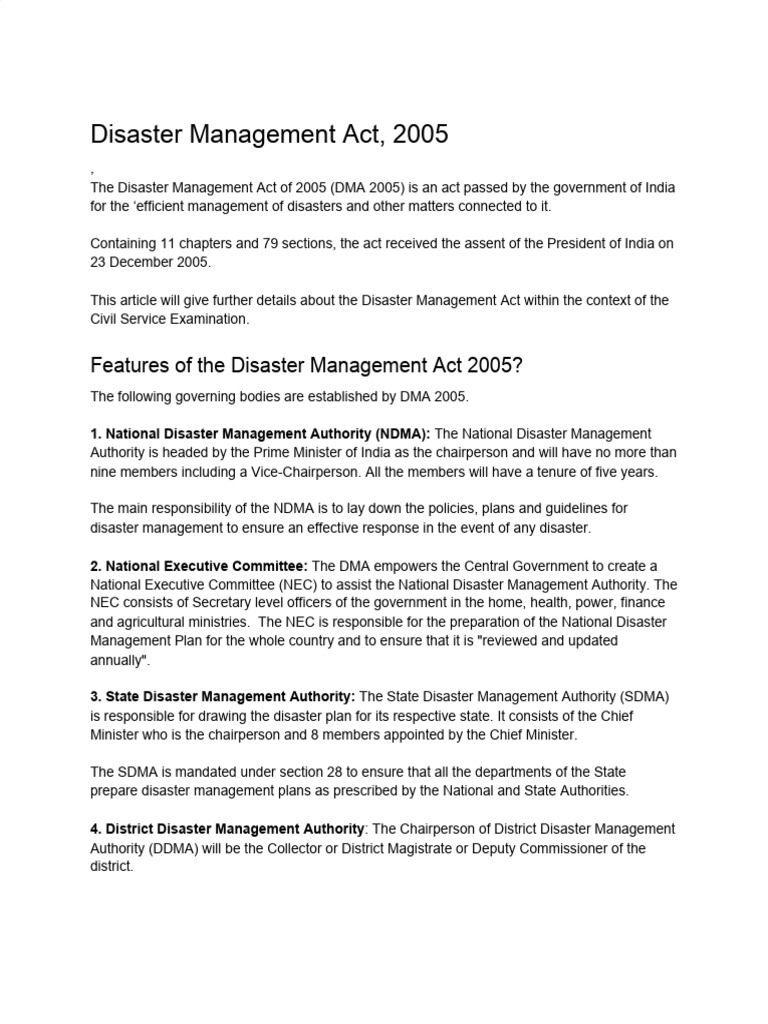 Overview of India's Disaster Management Act | PDF | Government Of India ...