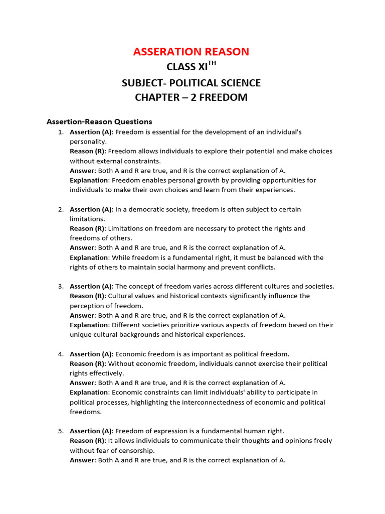 Class 11 Asseration Reason Political Science CHP 2 (2024-25) | PDF ...