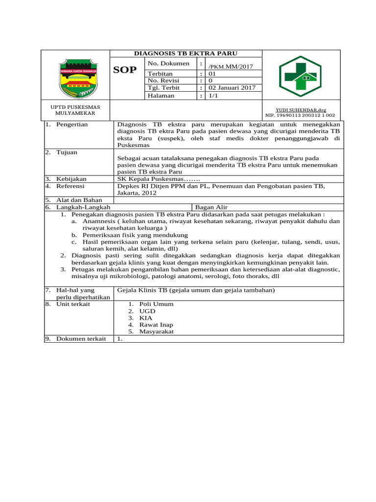 Sop TBC - Diagnosis TB Ekstra Paru | PDF