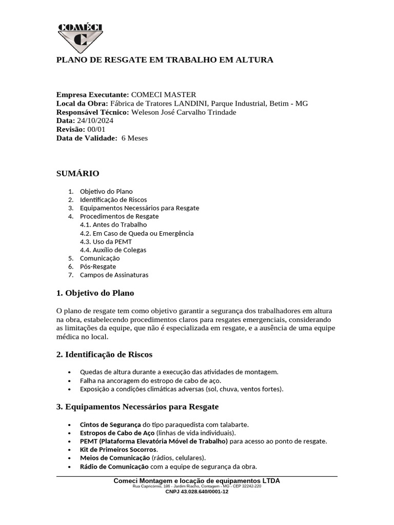 Plano de Resgate em Trabalho em Altura | PDF | Tecnologia e Engenharia