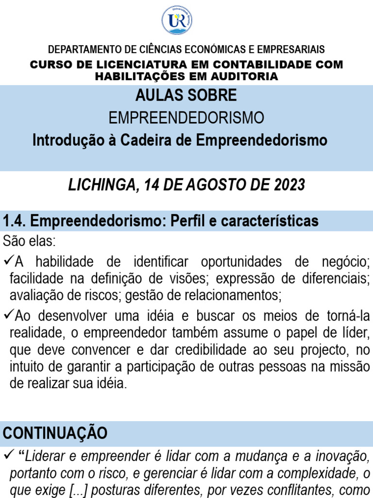 2 Aulas de Emp 2023 Plaboral | PDF | Empreendedorismo | Economia