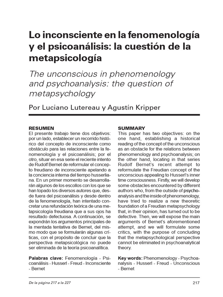Inconsciente: Fenomenología y Psicoanálisis | PDF | Mente inconsciente ...