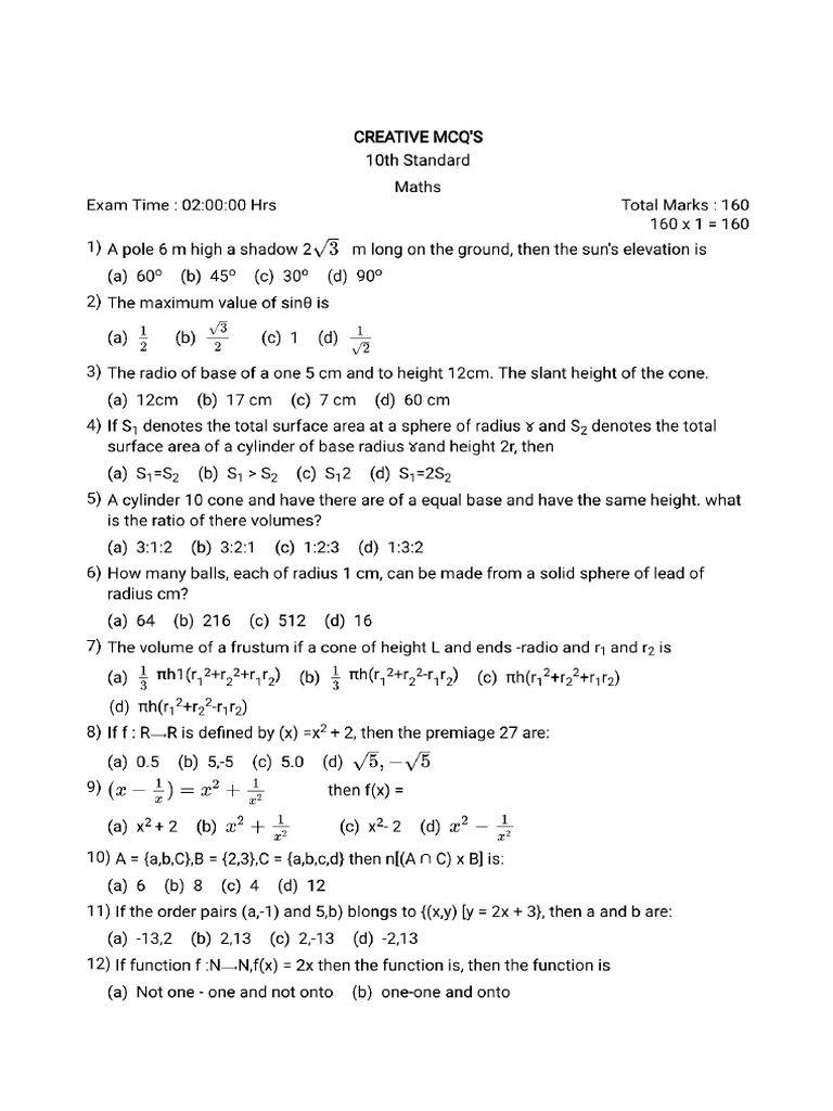 38-10th Maths EM - Creative Questions - English Medium PDF Download | PDF