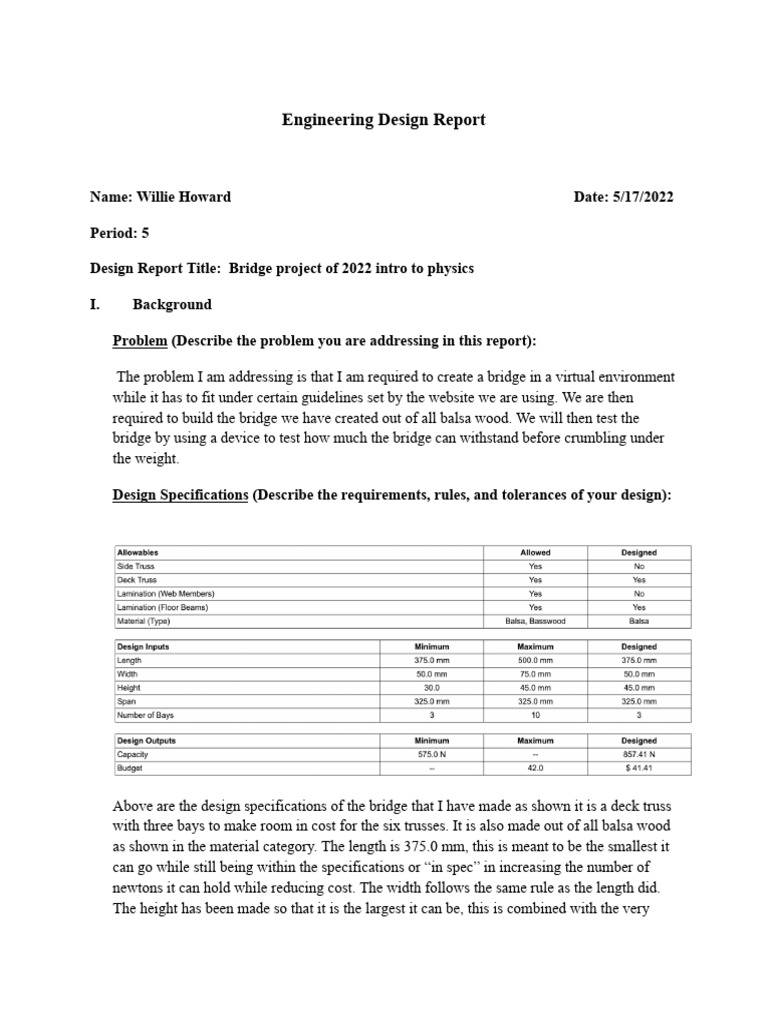 Copy of Engineering Design Report - Google Docs | PDF | Bridge | Truss