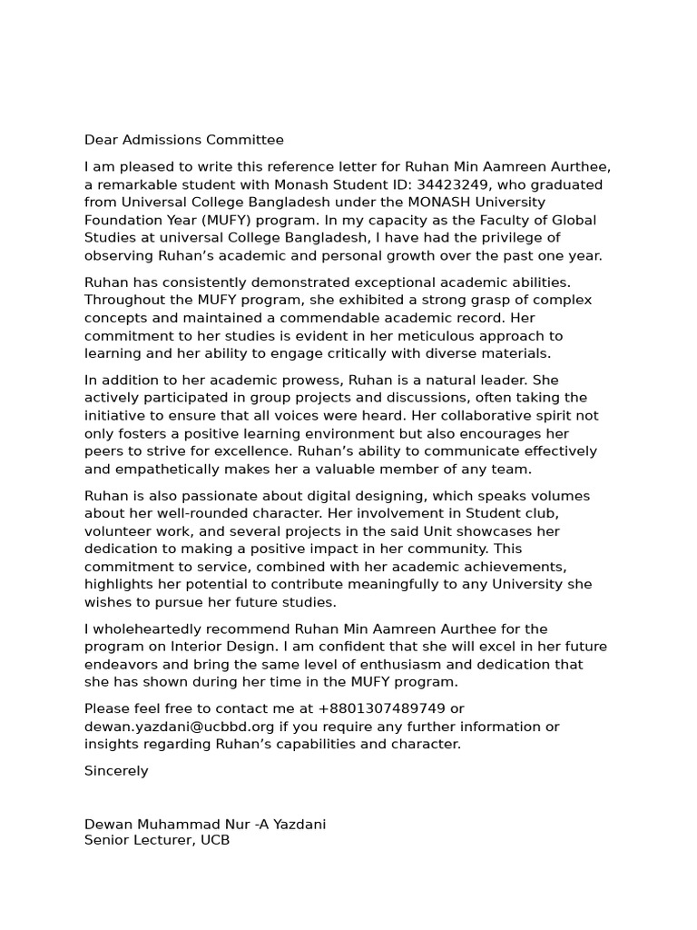 Dear Admissions Committee | PDF